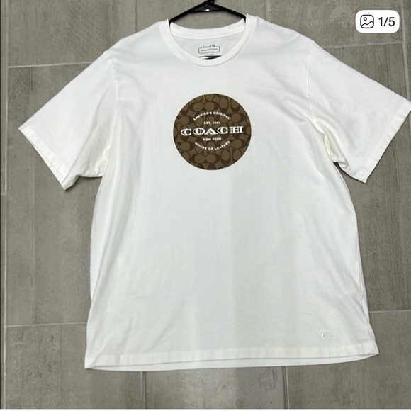 Coach | Shirts | Coach White Tee With Brown Circle Logo | Poshmark